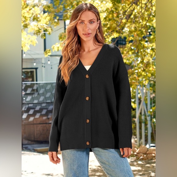 Boutique | Sweaters | New Oversized Black Button Up Cardigan | Poshmark